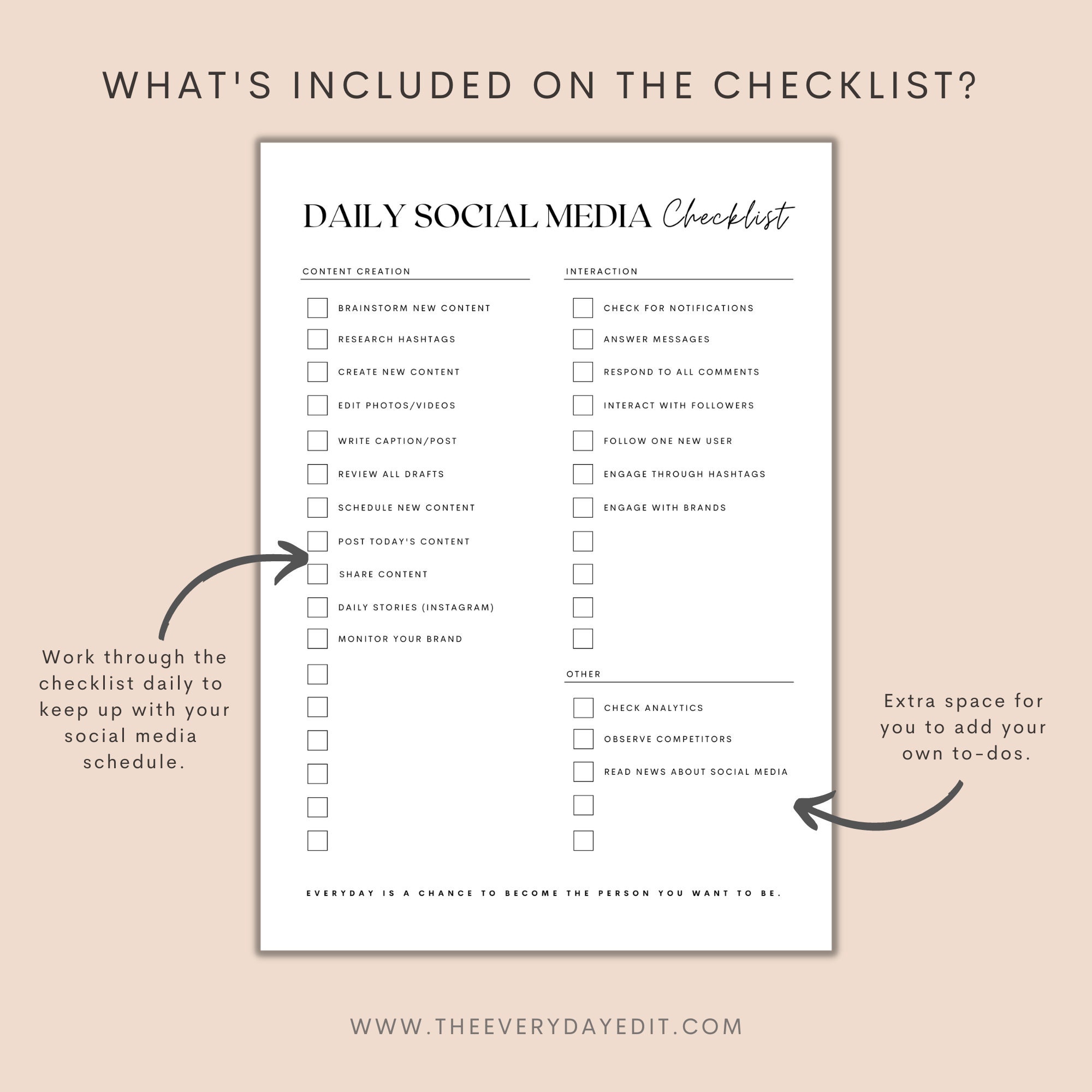 Daily Social Media Checklist Printable, Social Media Planner Printable ...