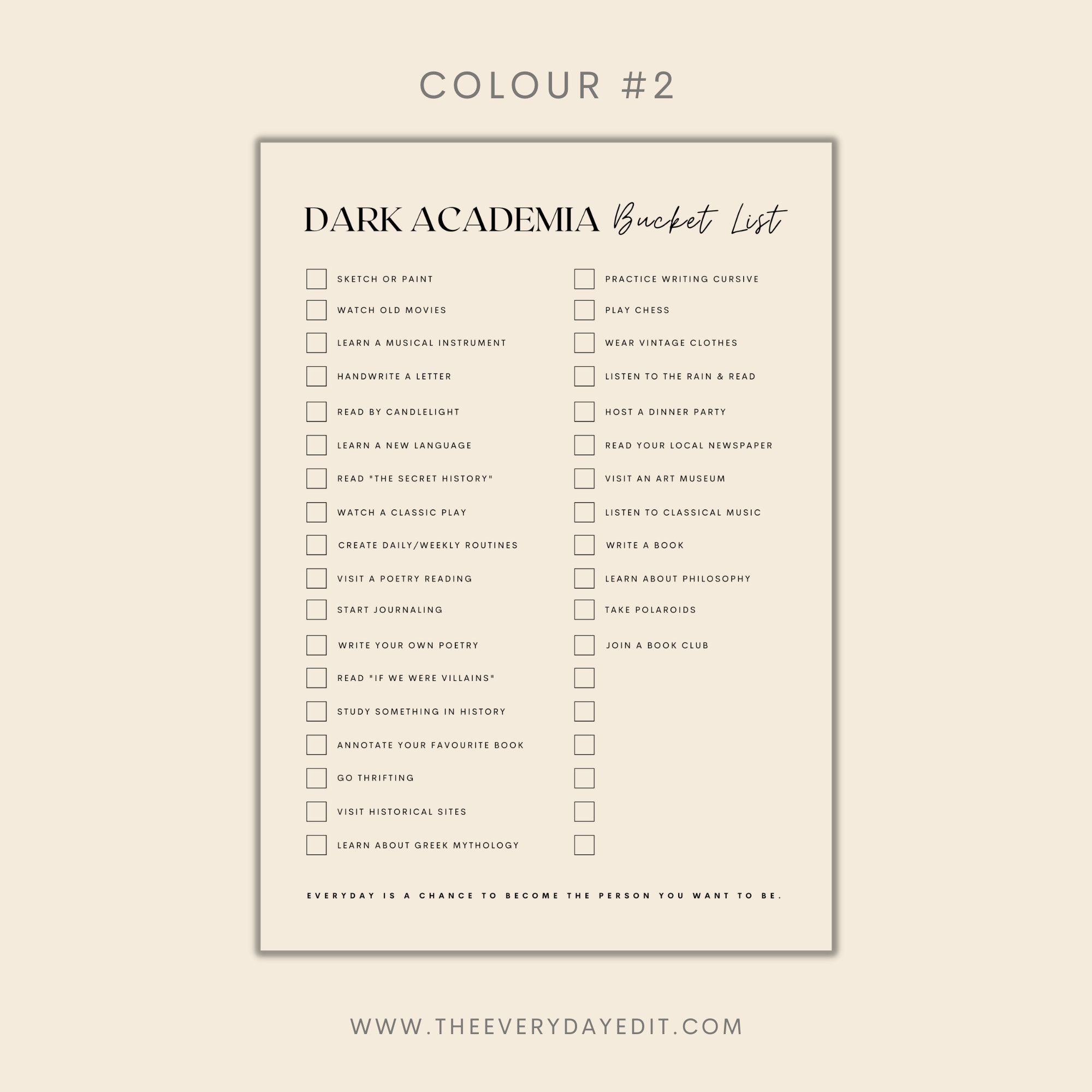 Dark Academia Bucket List Printable, Dark Academia Activities, Dark ...