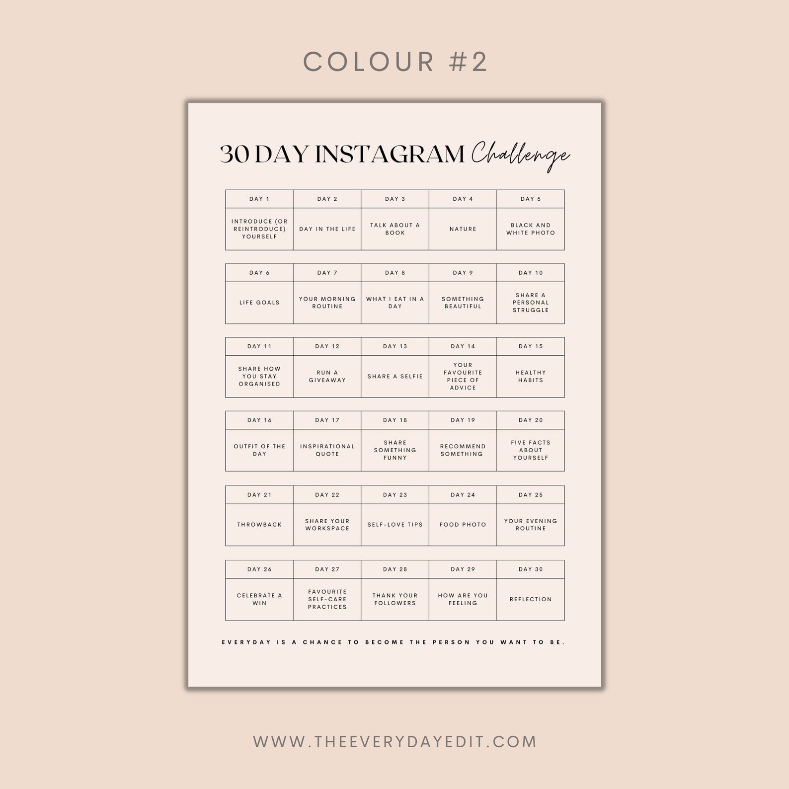 30 Day Instagram Challenge Printable, Instagram Content Ideas ...