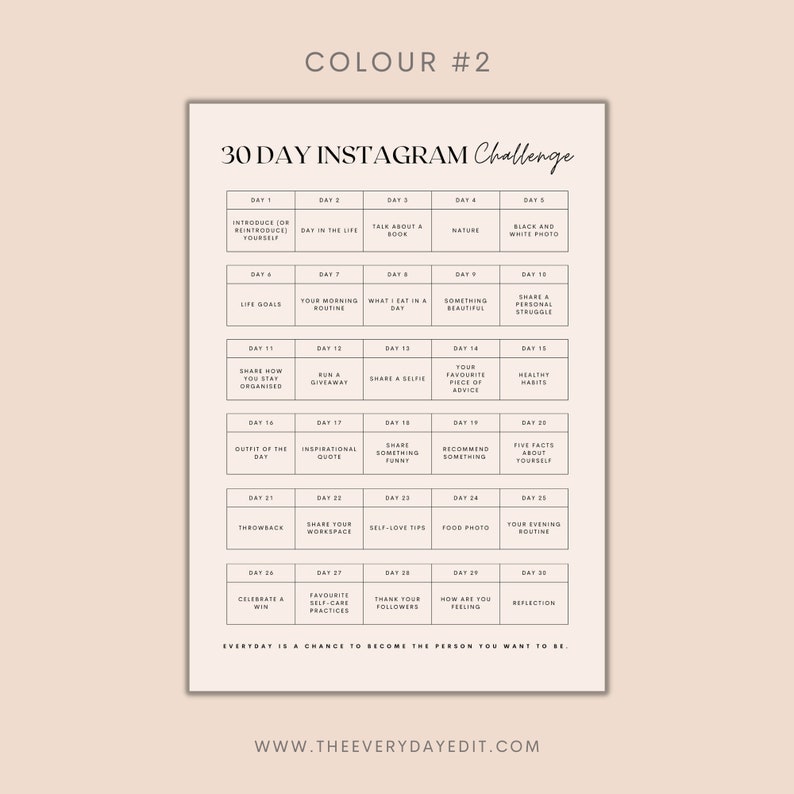 30 Day Instagram Challenge Printable, Instagram Content Ideas ...