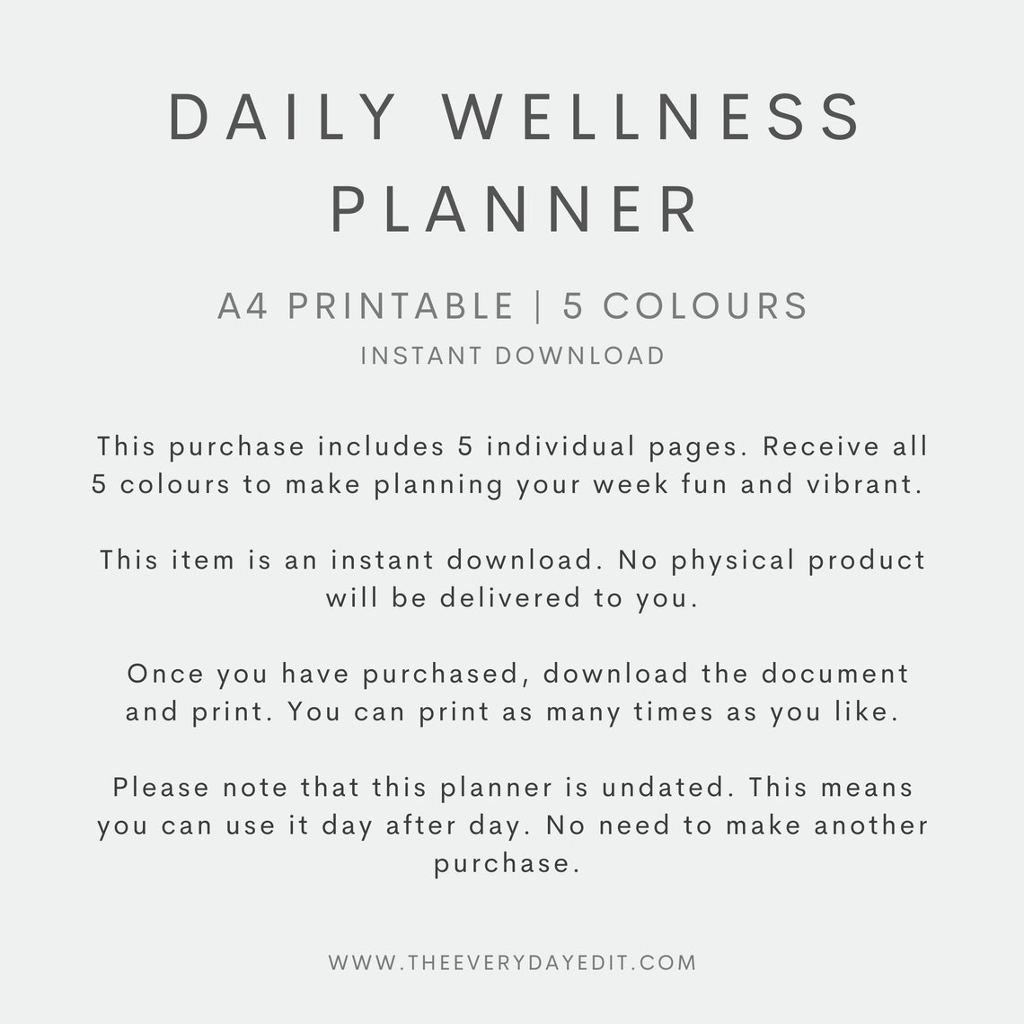 Daily Wellness Planner Printable, Daily Planner, Printable Planner ...