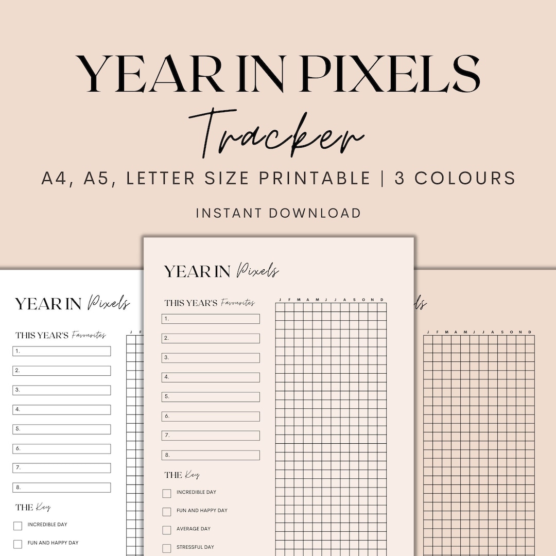 Year in Pixels Tracker Printable, Undated Planner, Undated Calendar ...