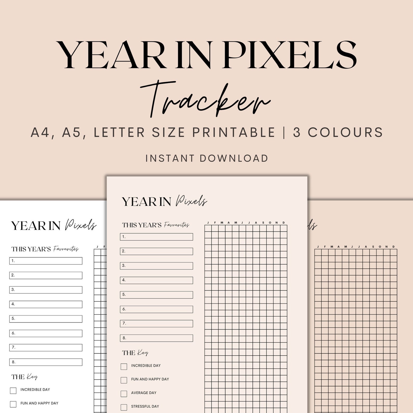 Year in Pixels Tracker Printable, Undated Planner, Undated Calendar ...