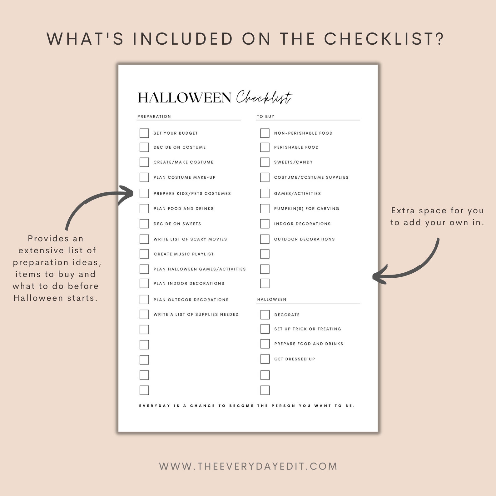 Halloween Checklist Printable, Halloween Party, Halloween Planner ...