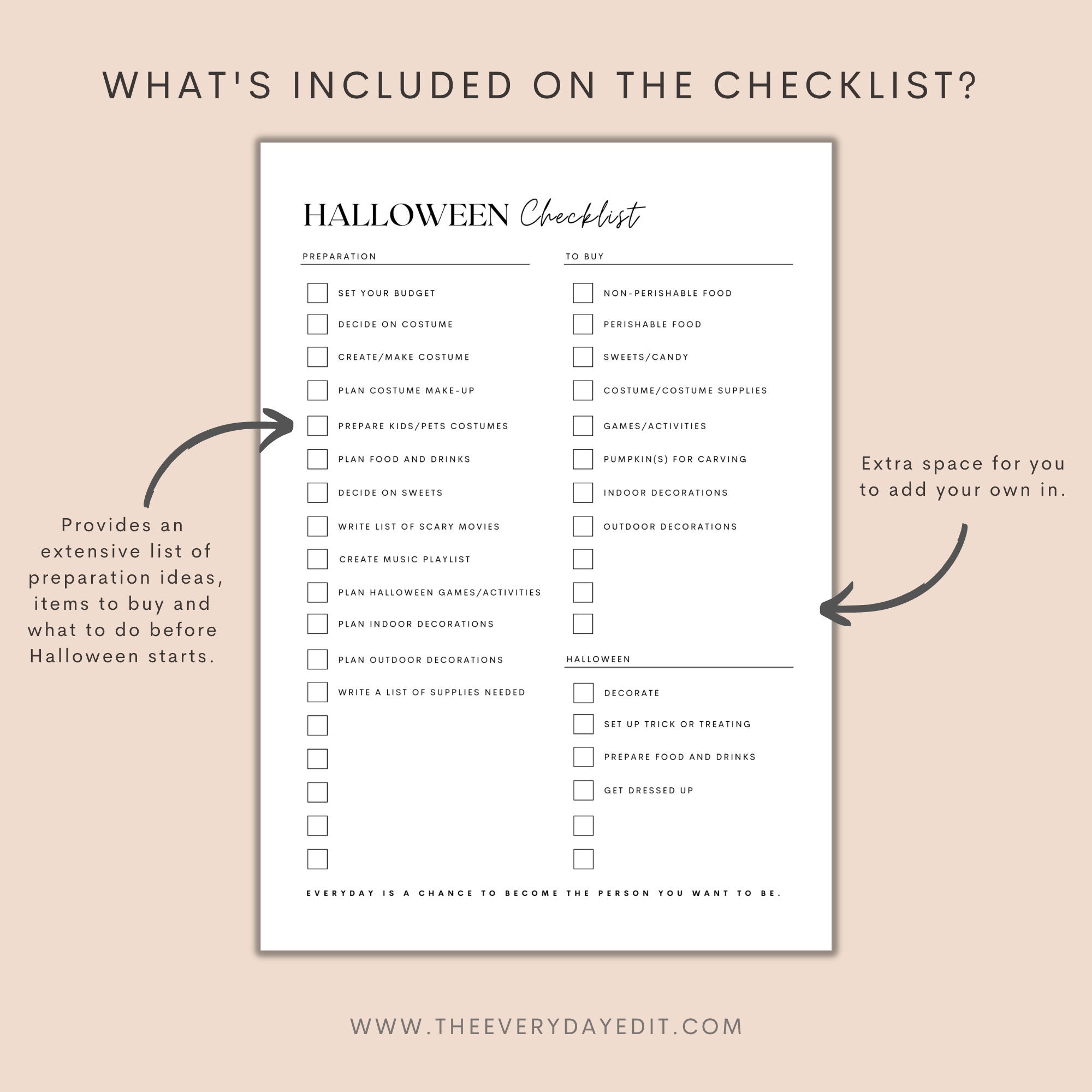 Halloween Checklist Printable, Halloween Party, Halloween Planner ...