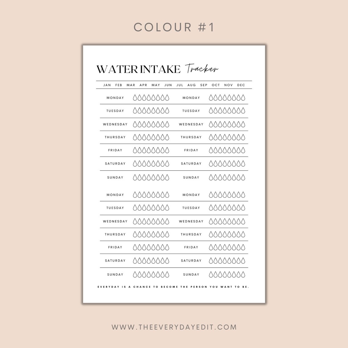 Monthly Water Intake Tracker Printable, Water Tracker, Hydration ...