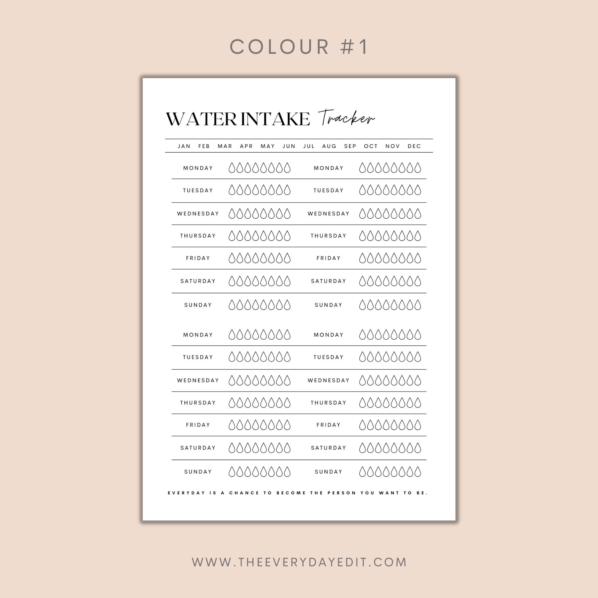 Monthly Water Intake Tracker Printable, Water Tracker, Hydration ...