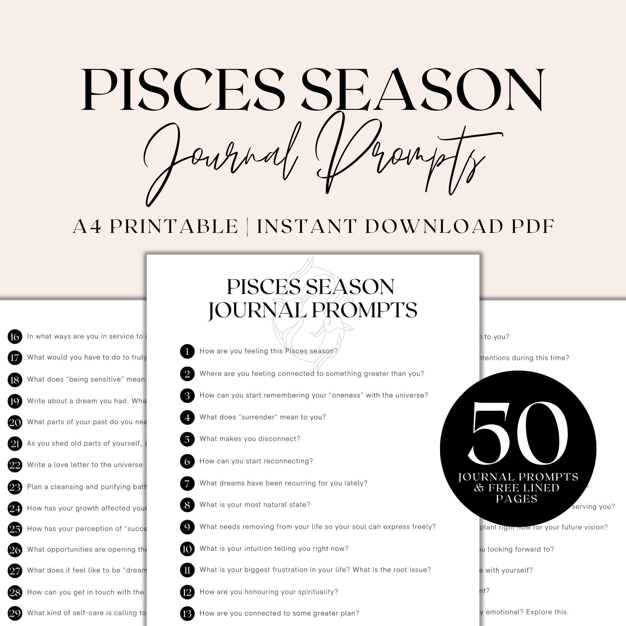 Pisces Season Journal Prompts Printable, Astrology Journal, Shadow Work ...