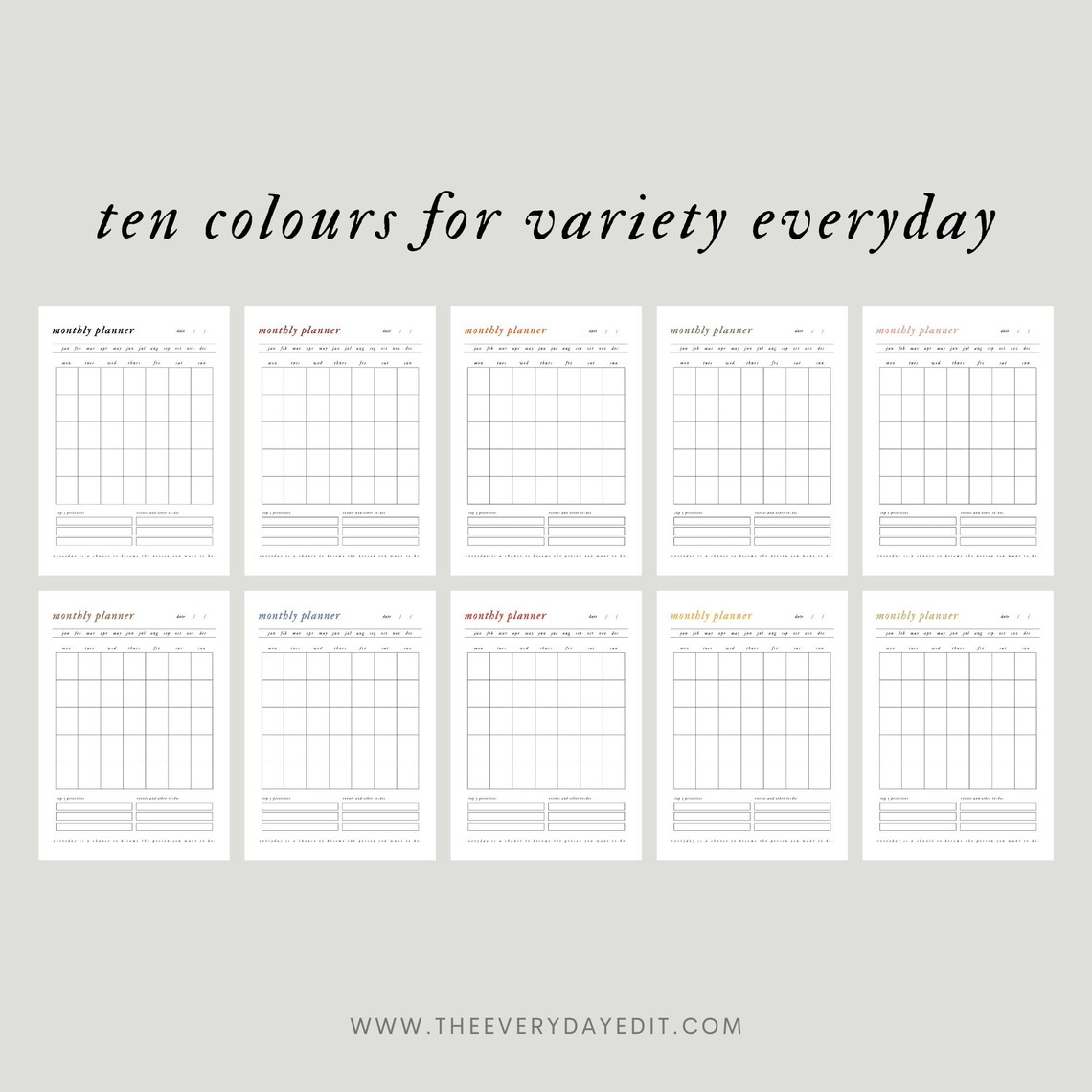Undated Monthly Planner Printable, Monthly Calendar Printable, Undated ...