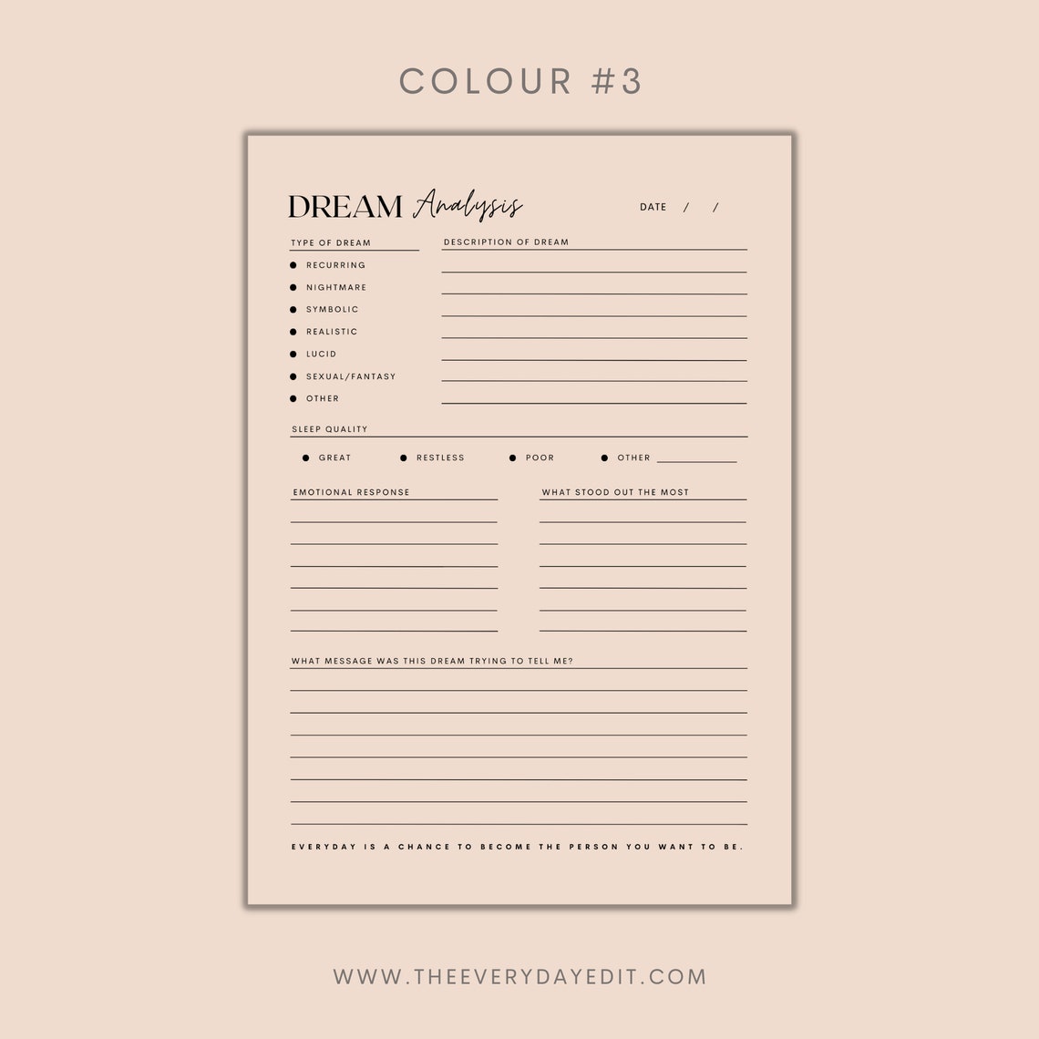 Dream Analysis Printable, Dream Tracker Printable, Dream Journal, Dream ...