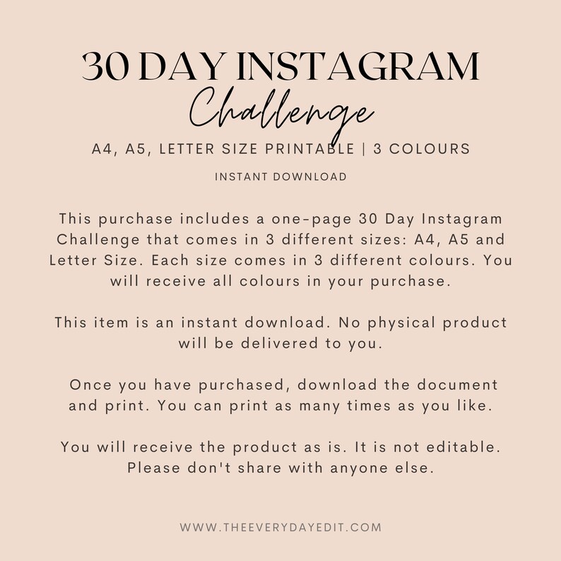 30 Day Instagram Challenge Printable, Instagram Content Ideas ...