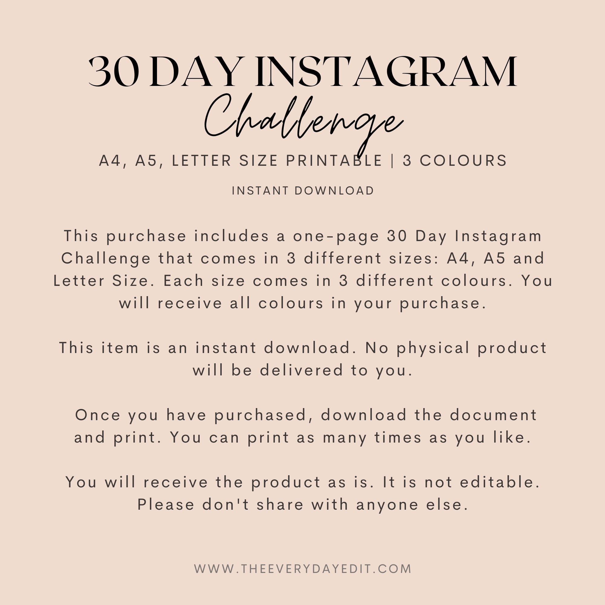 30 Day Instagram Challenge Printable, Instagram Content Ideas ... 30 Day Instagram Challenge Printable, Instagram Content Ideas ...