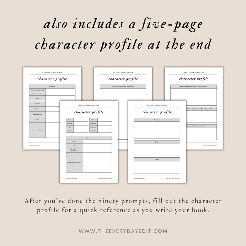 90 Day Main Character Development Workbook Printable, Character Profile ...