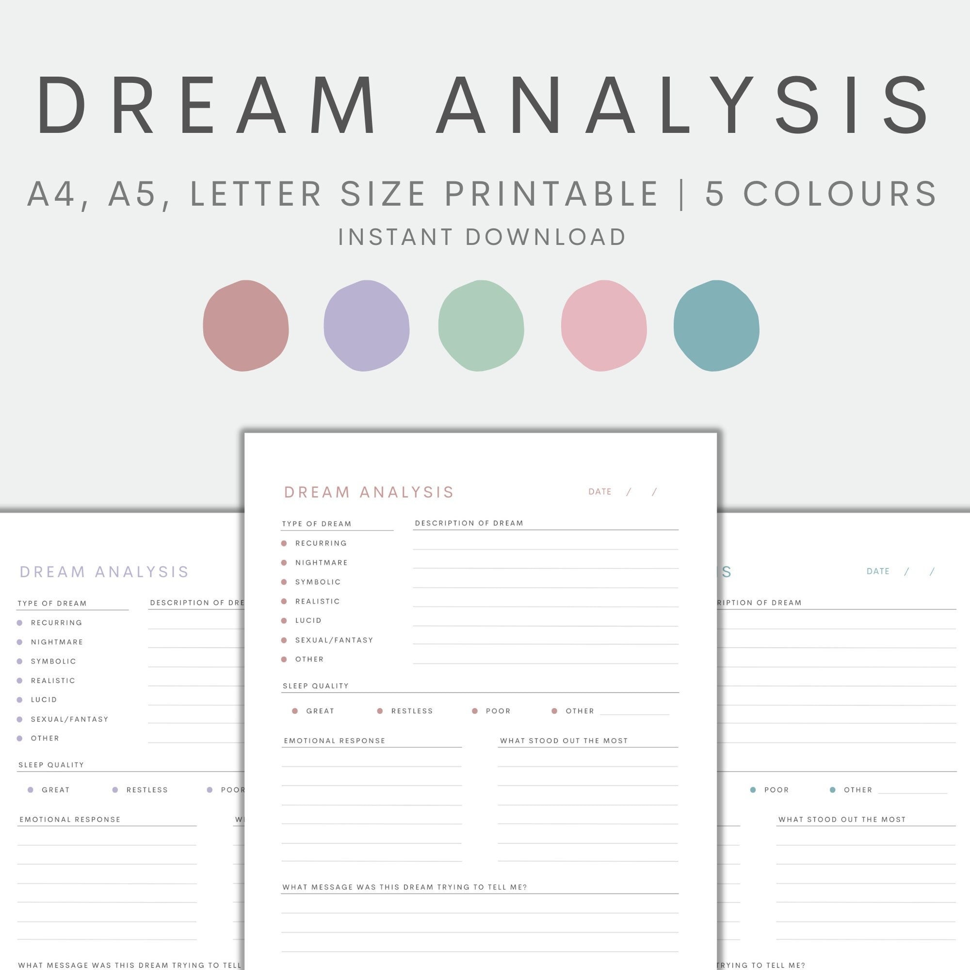 Dream Analysis Printable, Dream Journal, Dream Interpretation, Dream ...