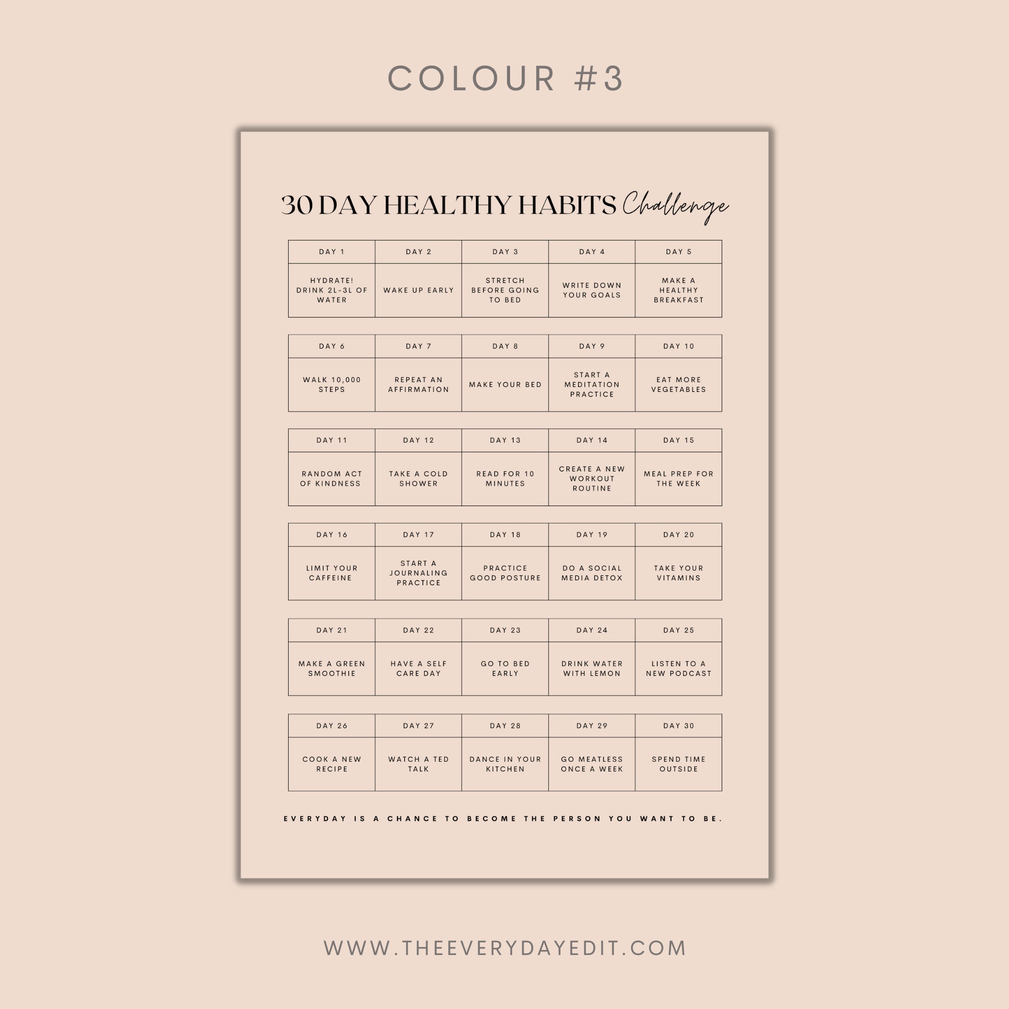 30 Day Healthy Habits Challenge Printable, 30 Day Challenge, Health ...