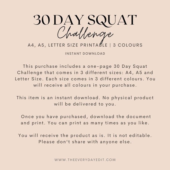 30 Day Squat Challenge Chart