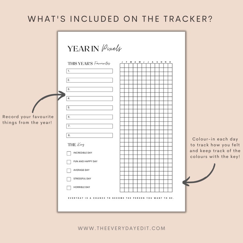 Year in Pixels Tracker Printable, Undated Planner, Undated Calendar ...