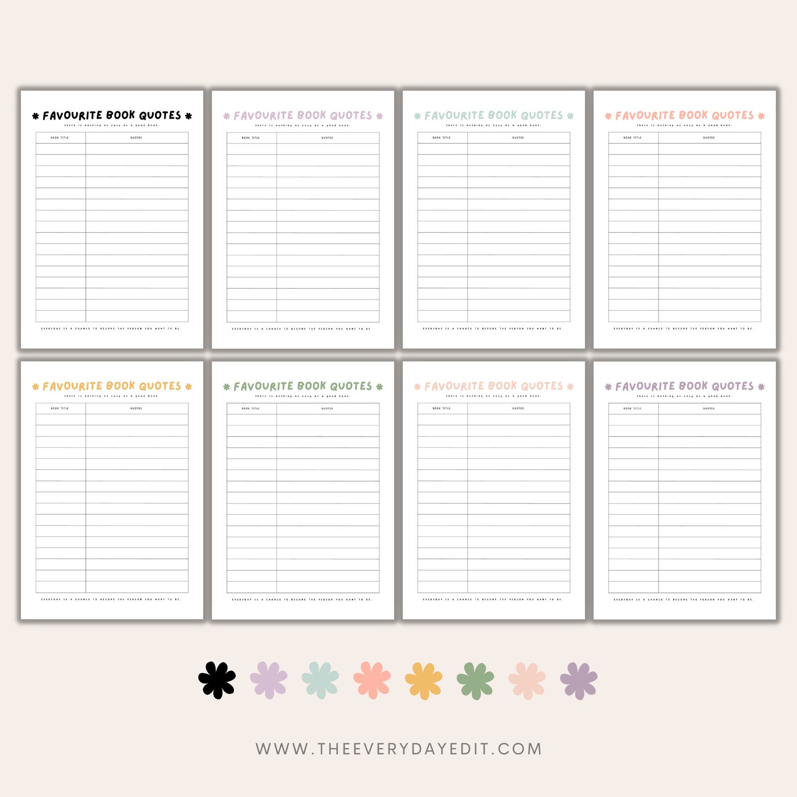 Favourite Book Quotes Tracker Printable, Book Journal, Reading Journal ...