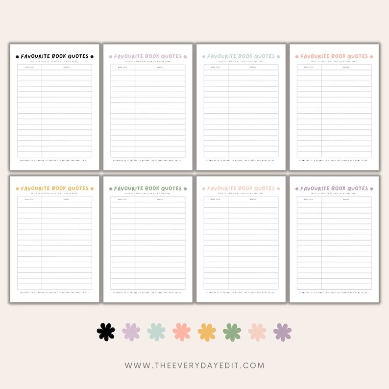 Favourite Book Quotes Tracker Printable, Book Journal, Reading Journal ...