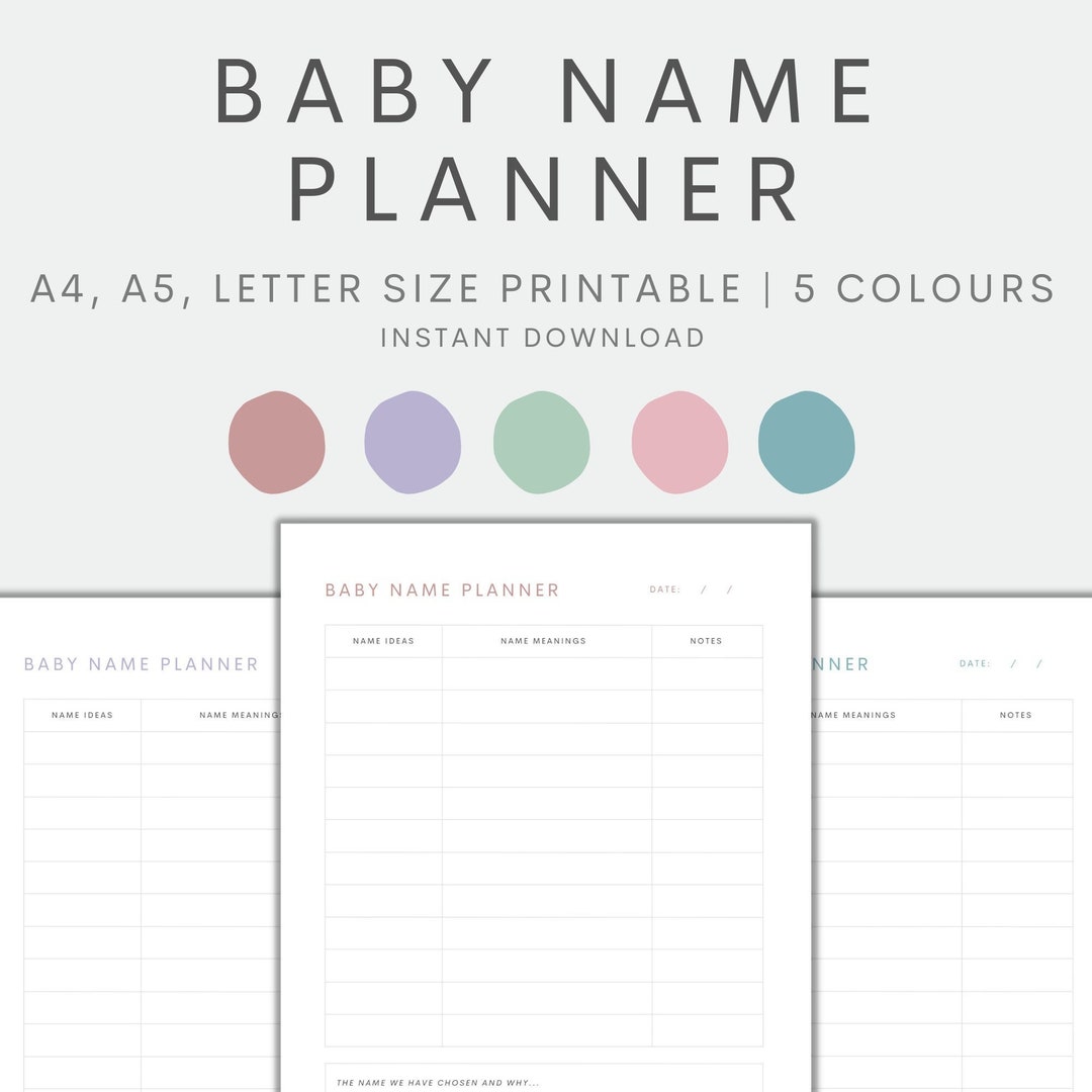 Baby Name Planner Printable, Baby Name Tracker, Baby Name Ideas ...