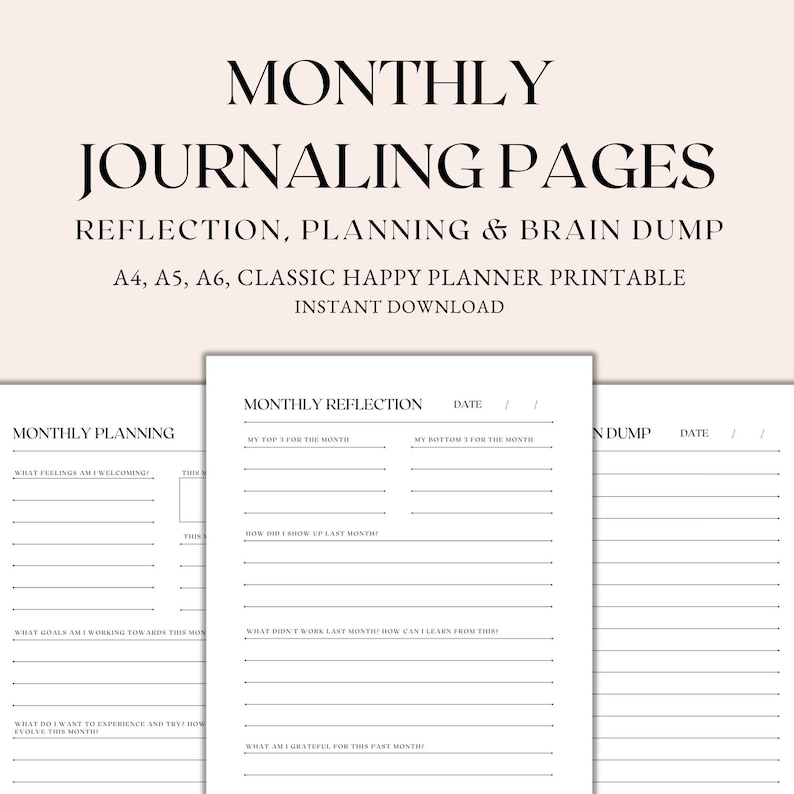 Monthly Journaling Pages Printable Download, Monthly Journal Prompts ...