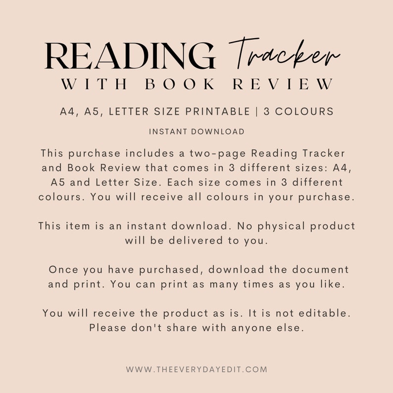 Reading Tracker Printable, Book Review, Reading Journal, Reading Log ...