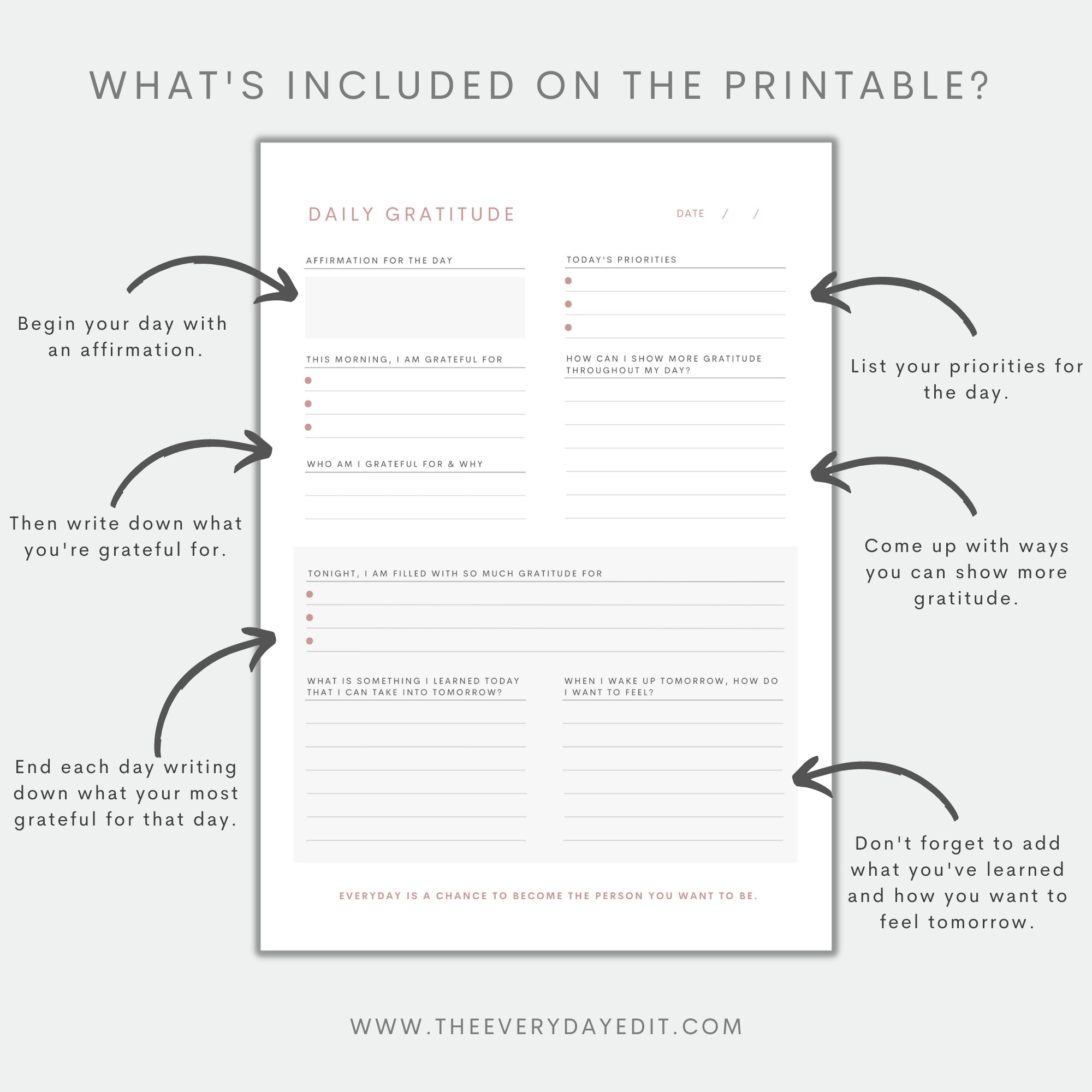 Daily Gratitude Printable, Daily Planner Printable, Gratitude Journal ...