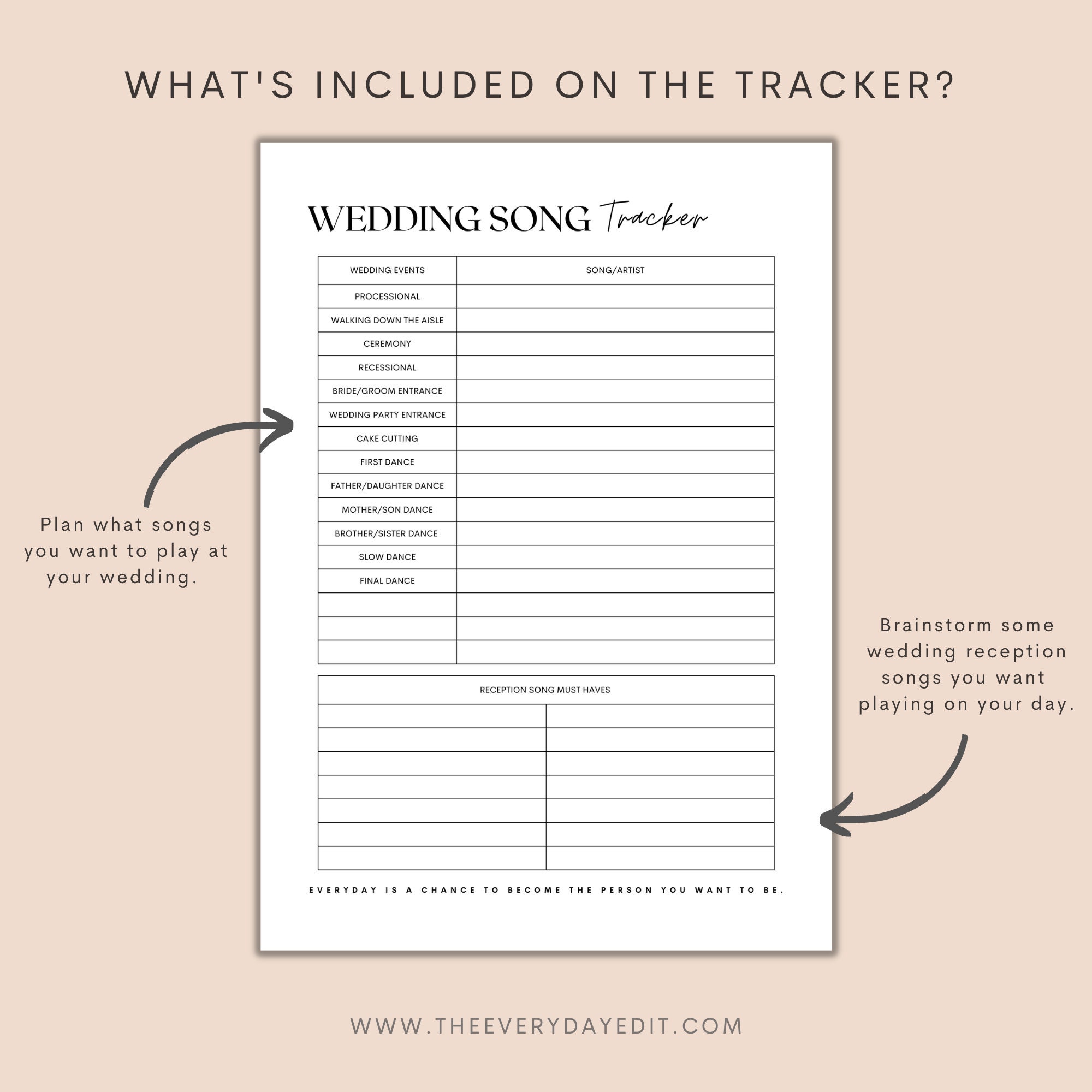 Wedding Song Tracker Printable, Wedding Playlist, Wedding Planner ...