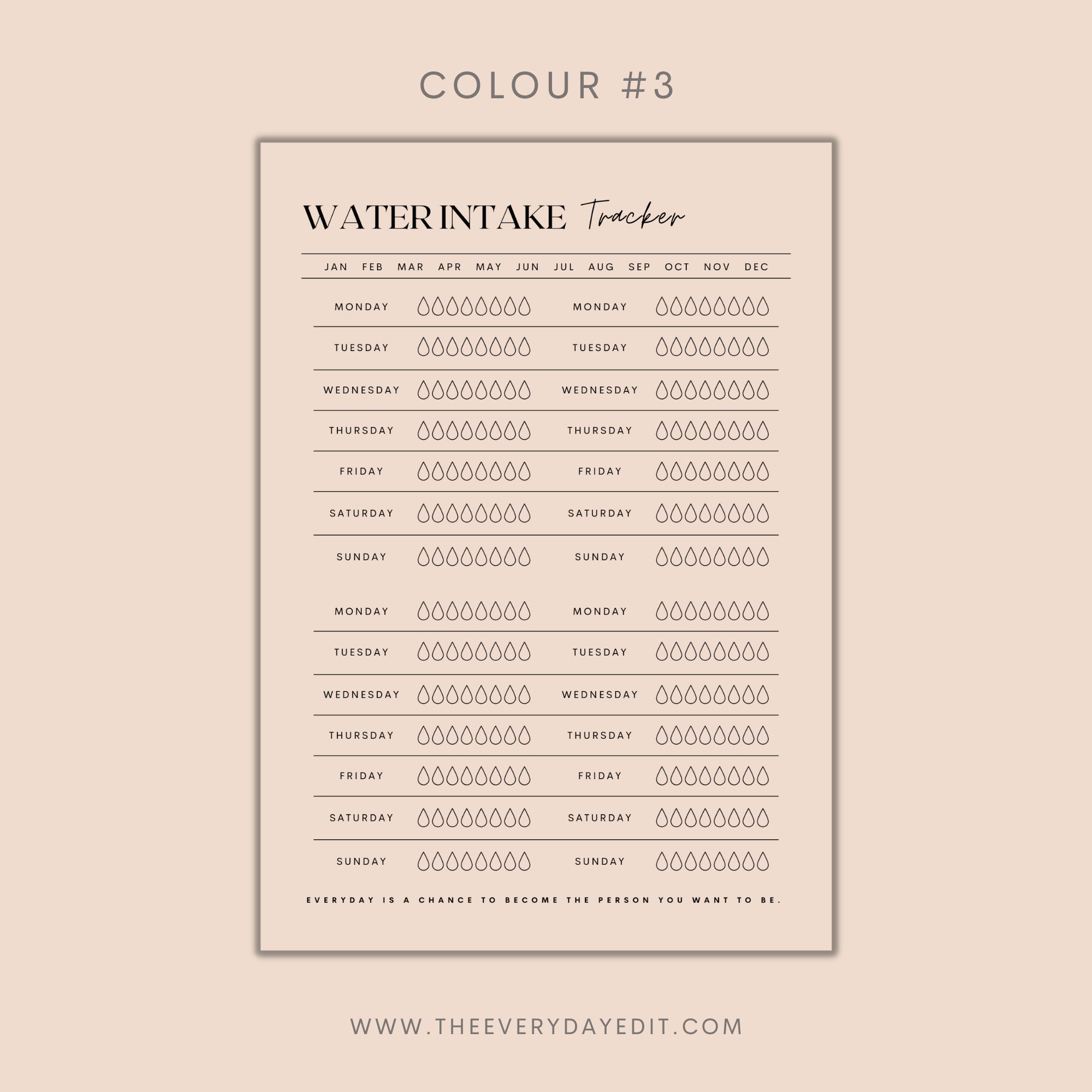 Monthly Water Intake Tracker Printable, Water Tracker, Hydration ...