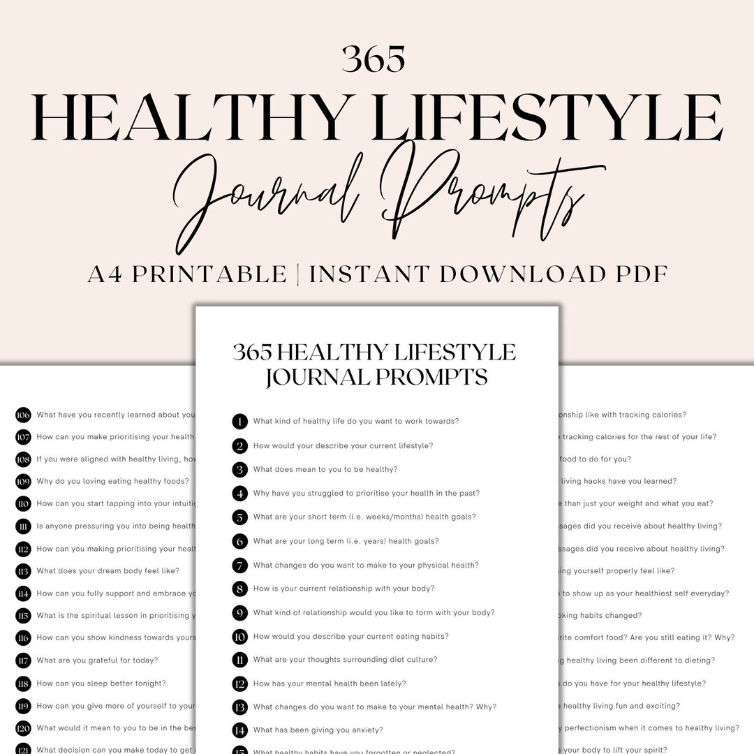 365 Healthy Lifestyle Journal Prompts Printable, Health Journal ...