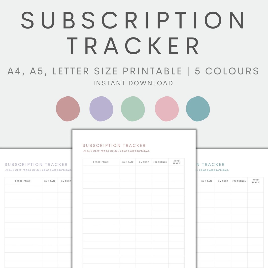 Subscription Tracker Printable, Membership Tracker, Monthly ...