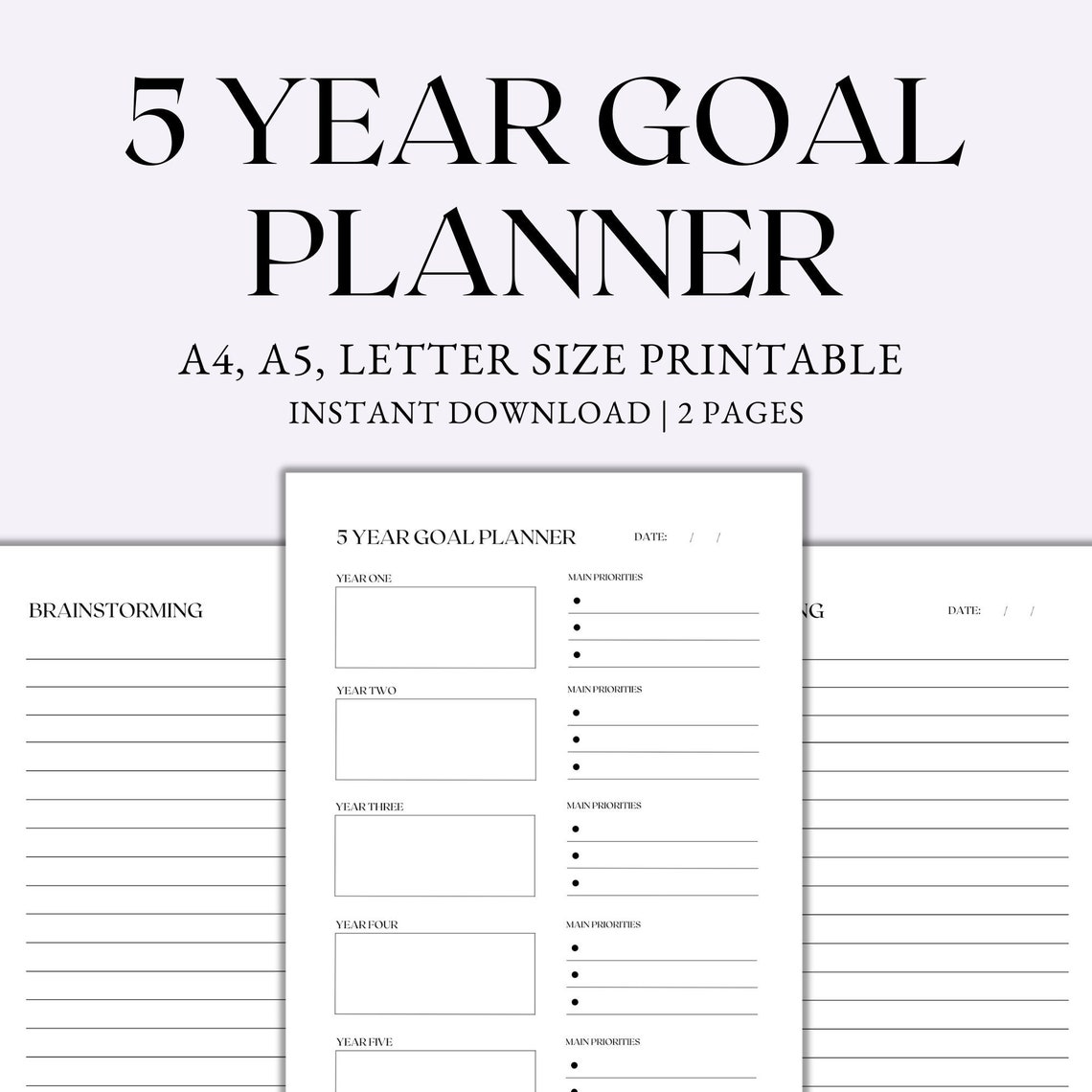 5 Year Goal Planner Printable, Goal Tracker Printable, Productivity ...