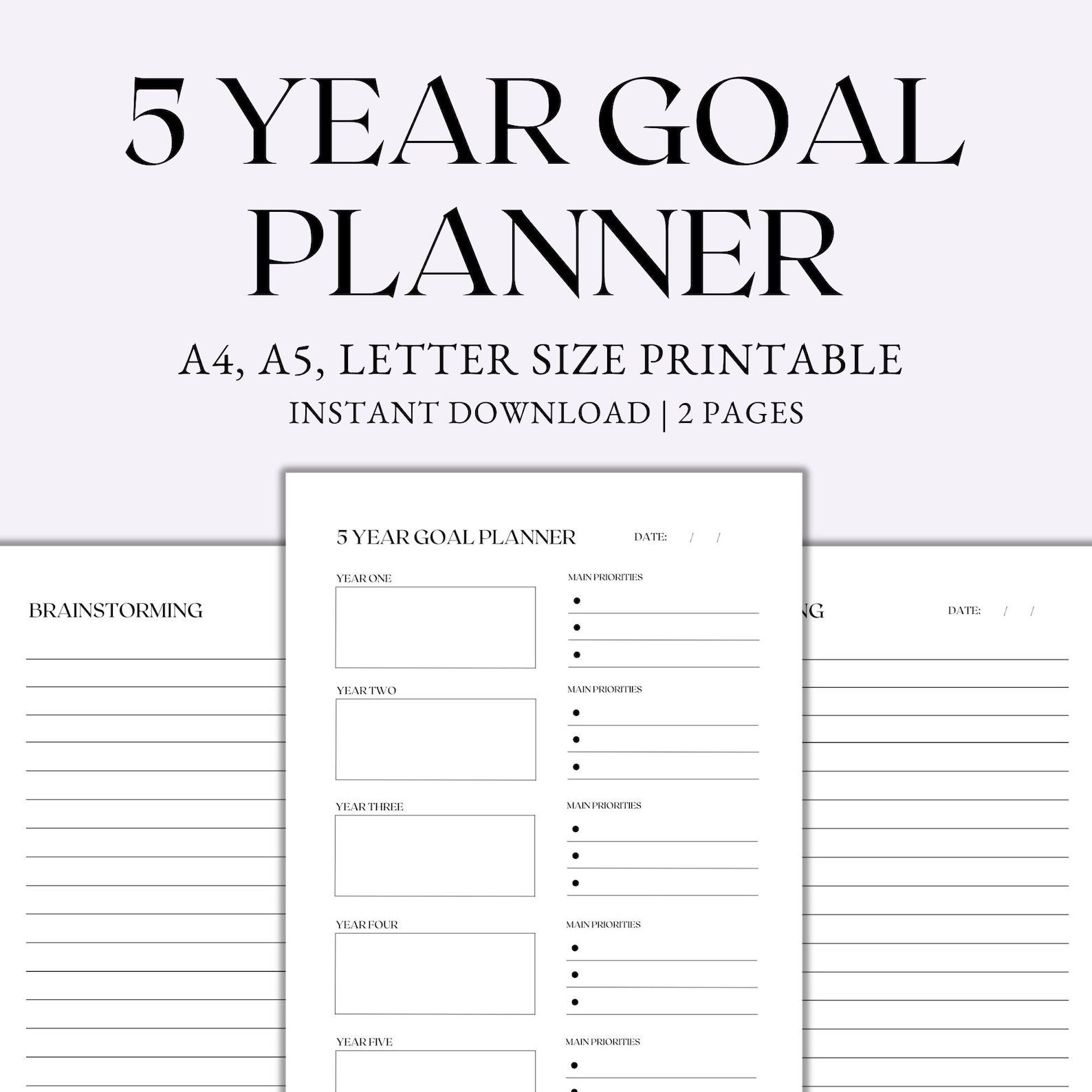 5 Year Goal Planner Printable, Goal Tracker Printable, Productivity ...
