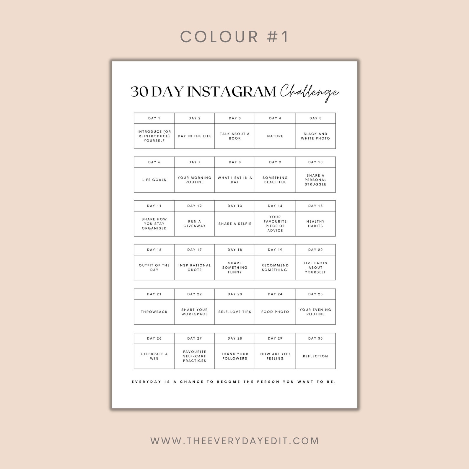 30 Day Instagram Challenge Printable, Instagram Content Ideas ...