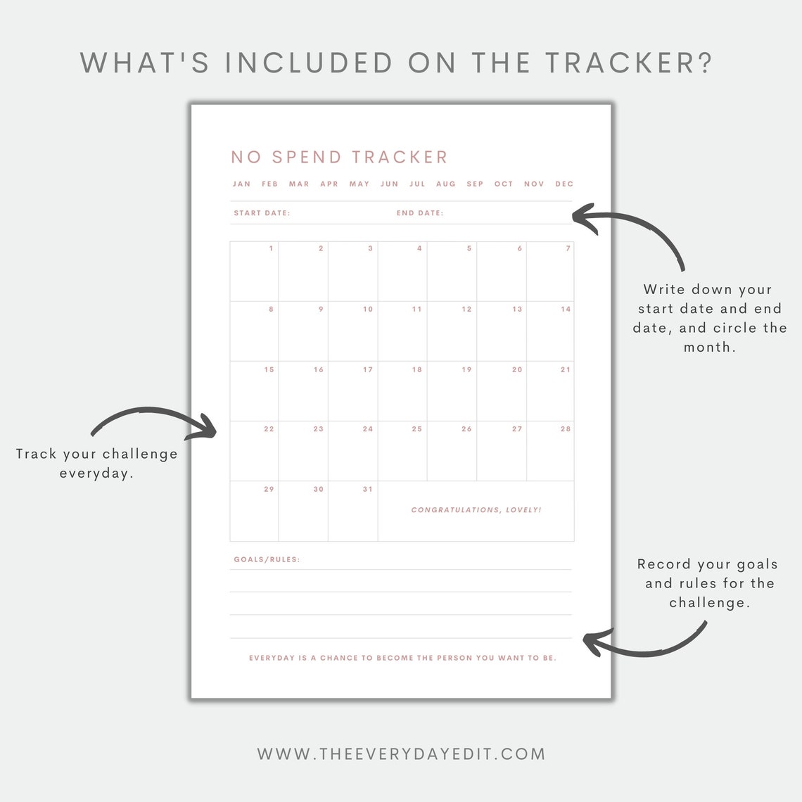 No Spend Tracker Printable, Monthly Savings Challenge, Savings Tracker ...