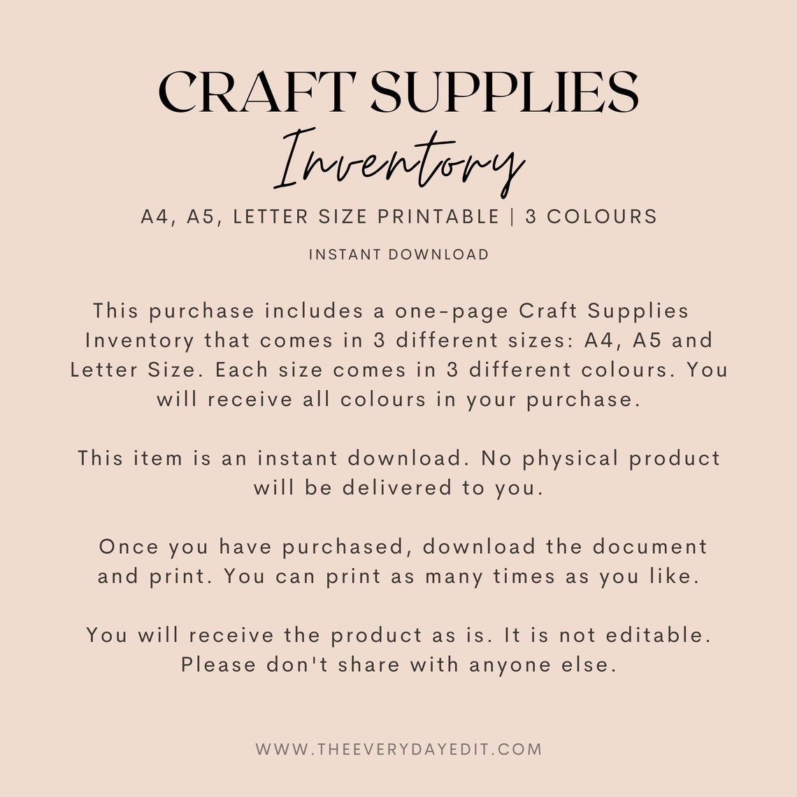 Craft Supplies Inventory Printable Inventory Tracker - Etsy