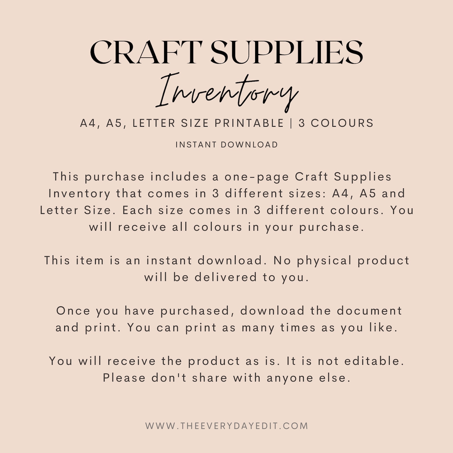 Craft Supplies Inventory Printable Inventory Tracker - Etsy