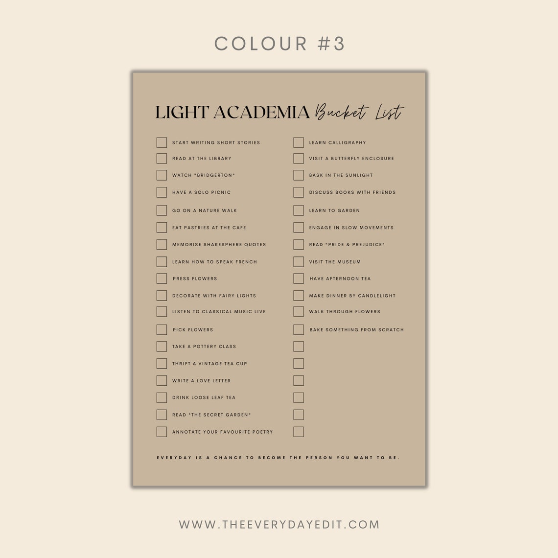 Light Academia Bucket List Printable, Light Academia Activities, Light ...