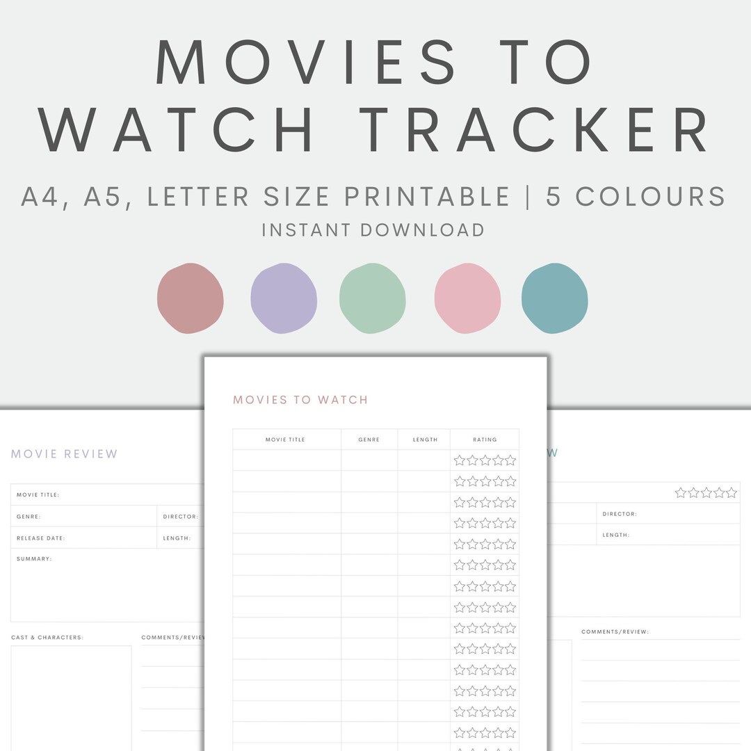 Movies to Watch Tracker Printable, Movie Tracker, Movie List Printable ...