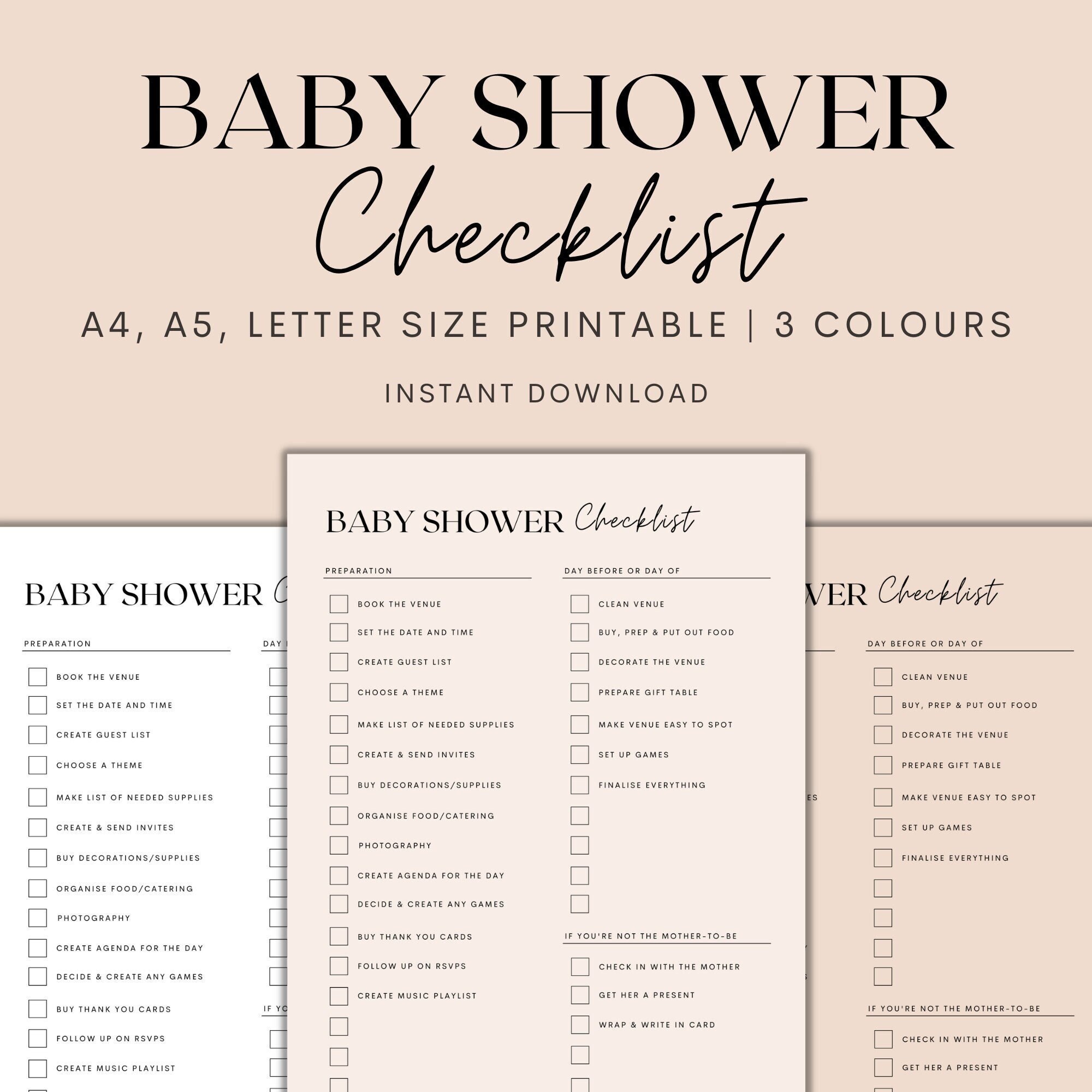 Baby Shower Checklist Printable, Baby Shower Planner Printable, Party ...