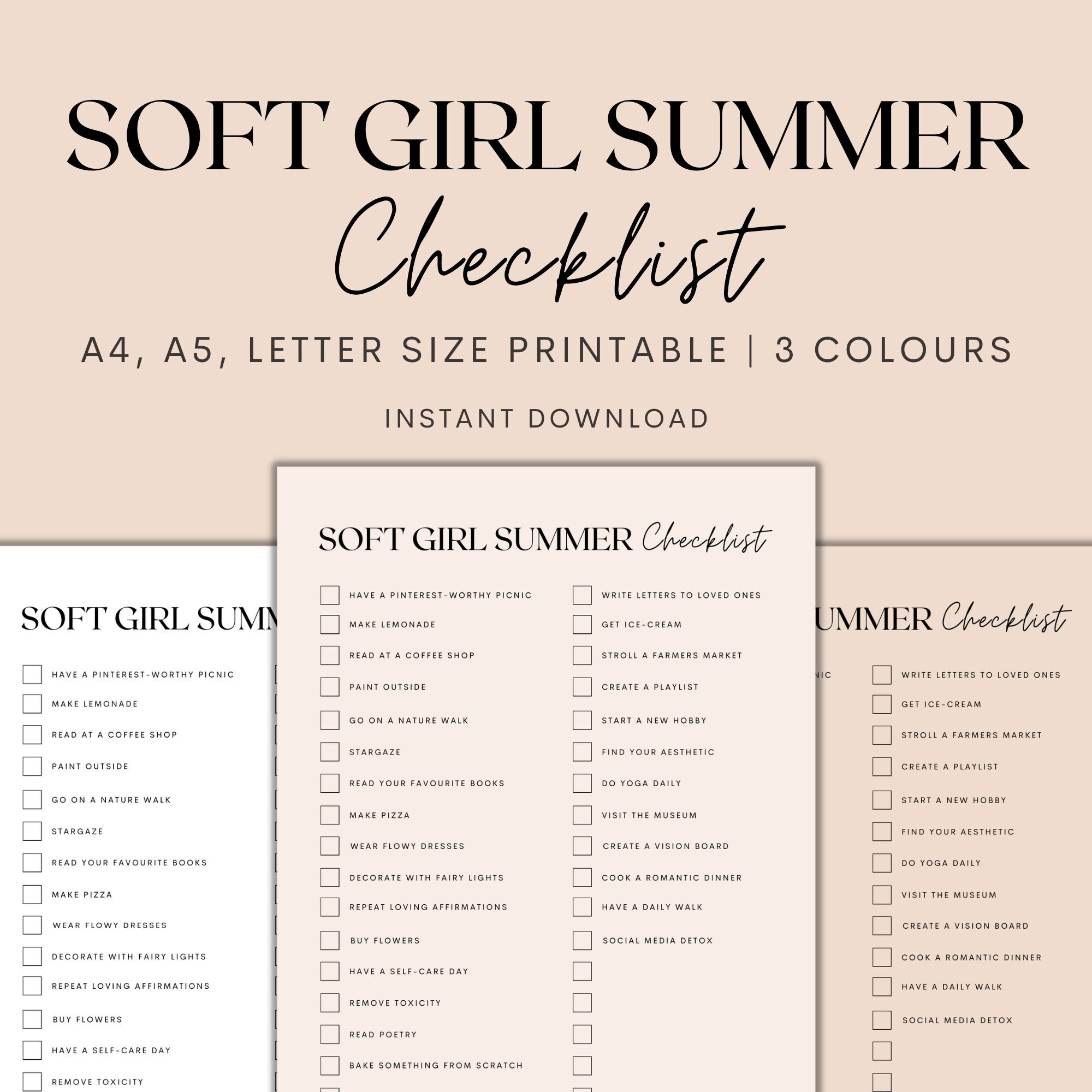 Soft Girl Summer Checklist Printable, Summer Bucket List, Hot Girl ...