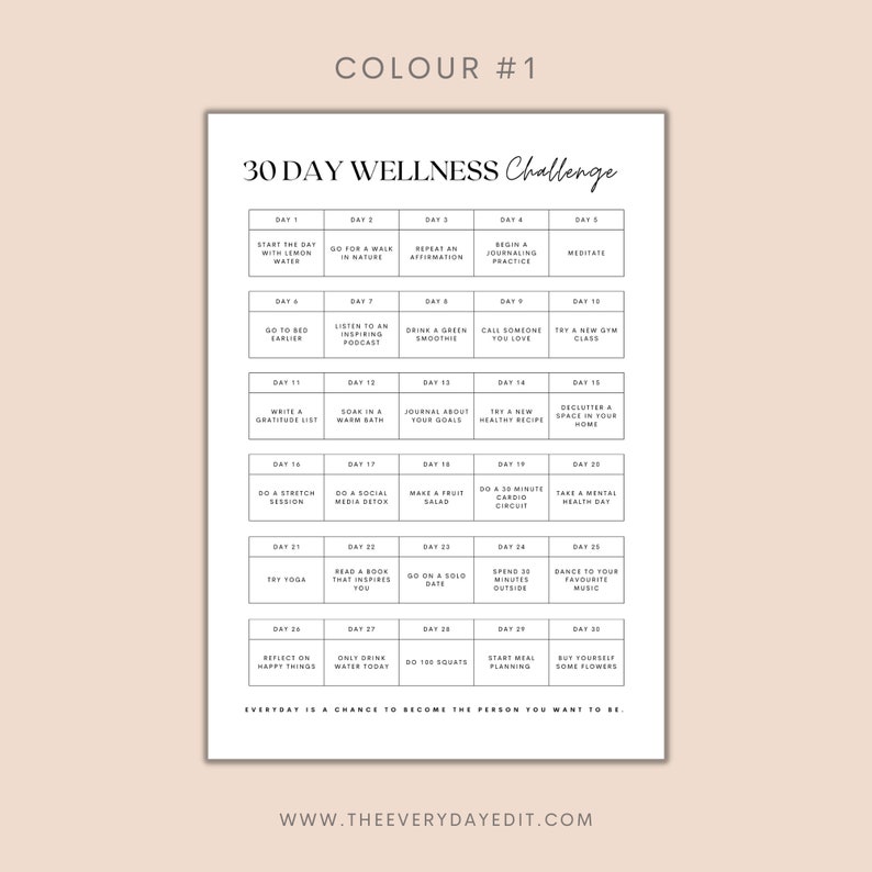 30 Day Wellness Challenge Printable, 30 Day Challenge, 30 Day Tracker ...