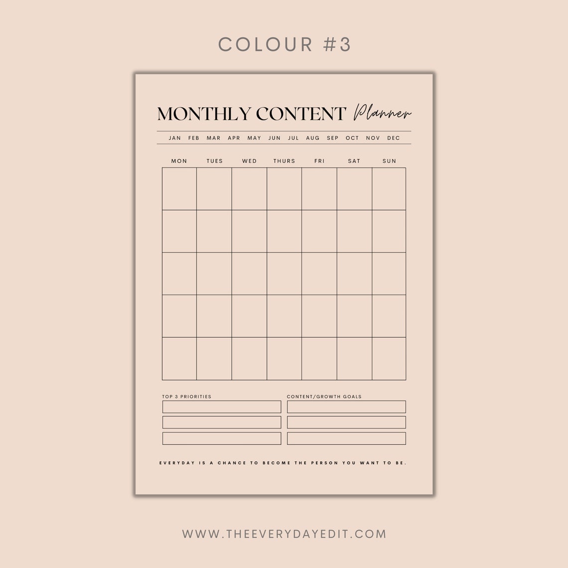 Undated Monthly Content Planner Printable, Social Media Planner, Blog ...