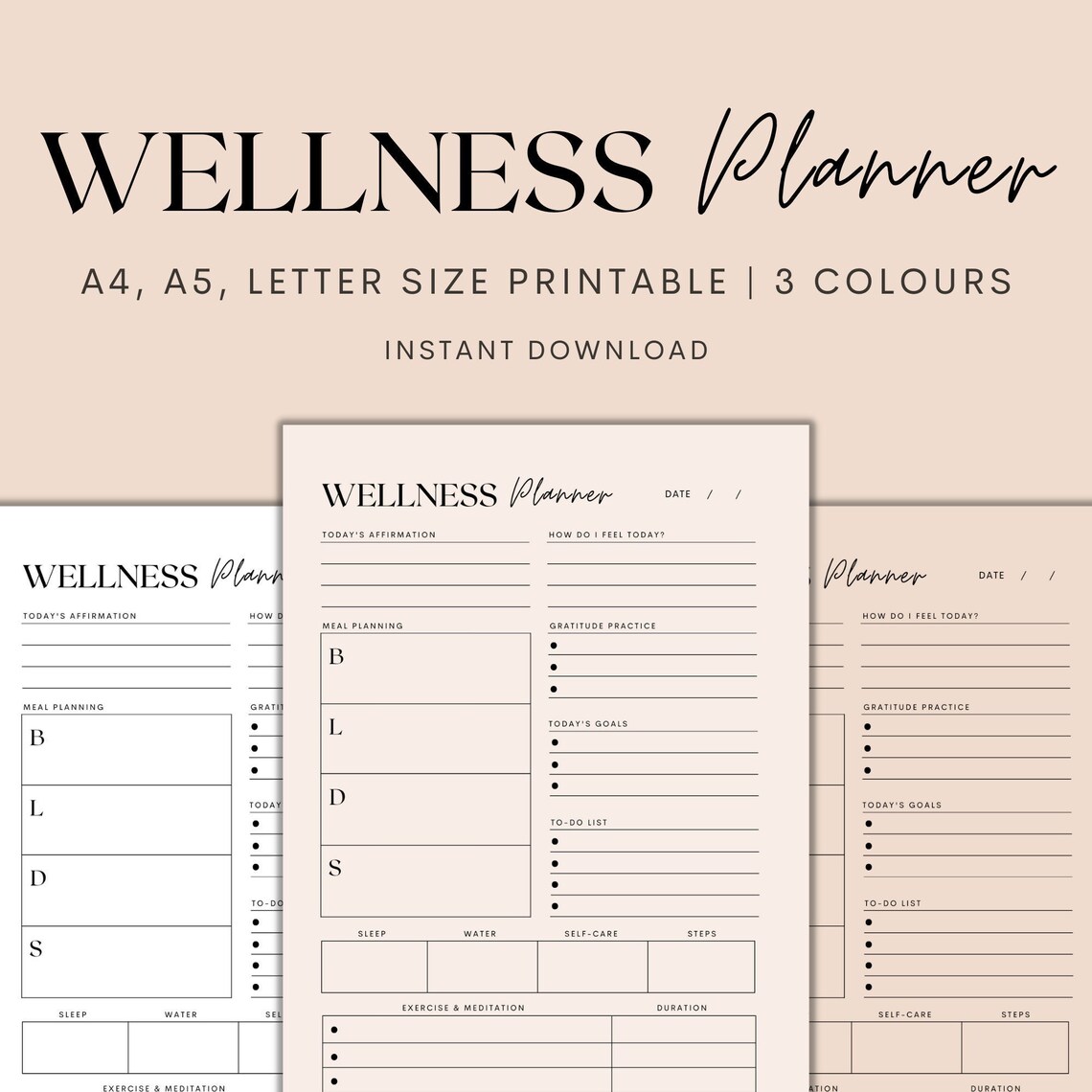 Wellness Planner Printable, Wellness Tracker Printable, Health Planner ...