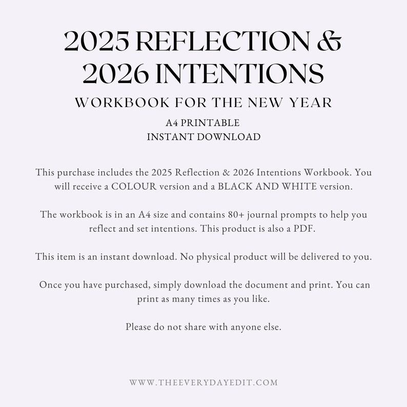 2025 Reflection 2026 Intentions Workbook, 2026 Yearly Planner Printable ...