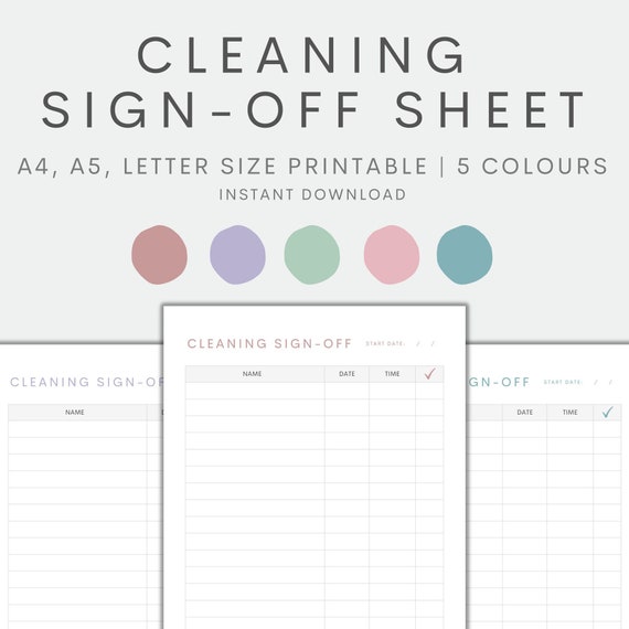 Cleaning Sign-off Sheet Printable Business Cleaning - Etsy