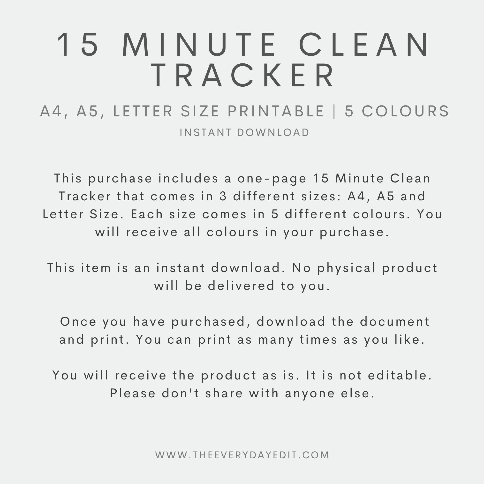 15 Minute Clean Tracker Printable Cleaning Planner Printable - Etsy ...