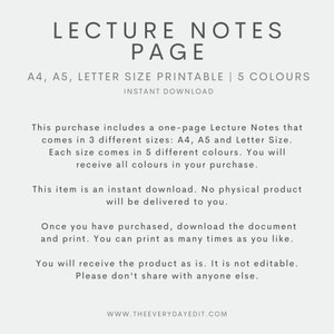 Lecture Notes Printable, School Planner Insert, College Student Note ...