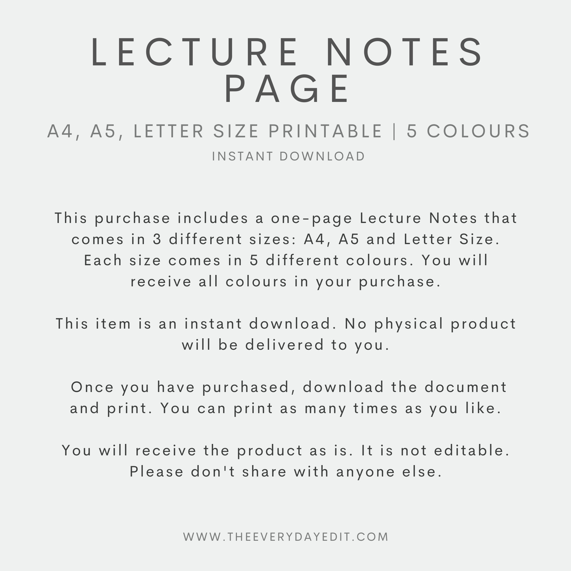 Lecture Notes Printable, School Planner Insert, College Student Note ...