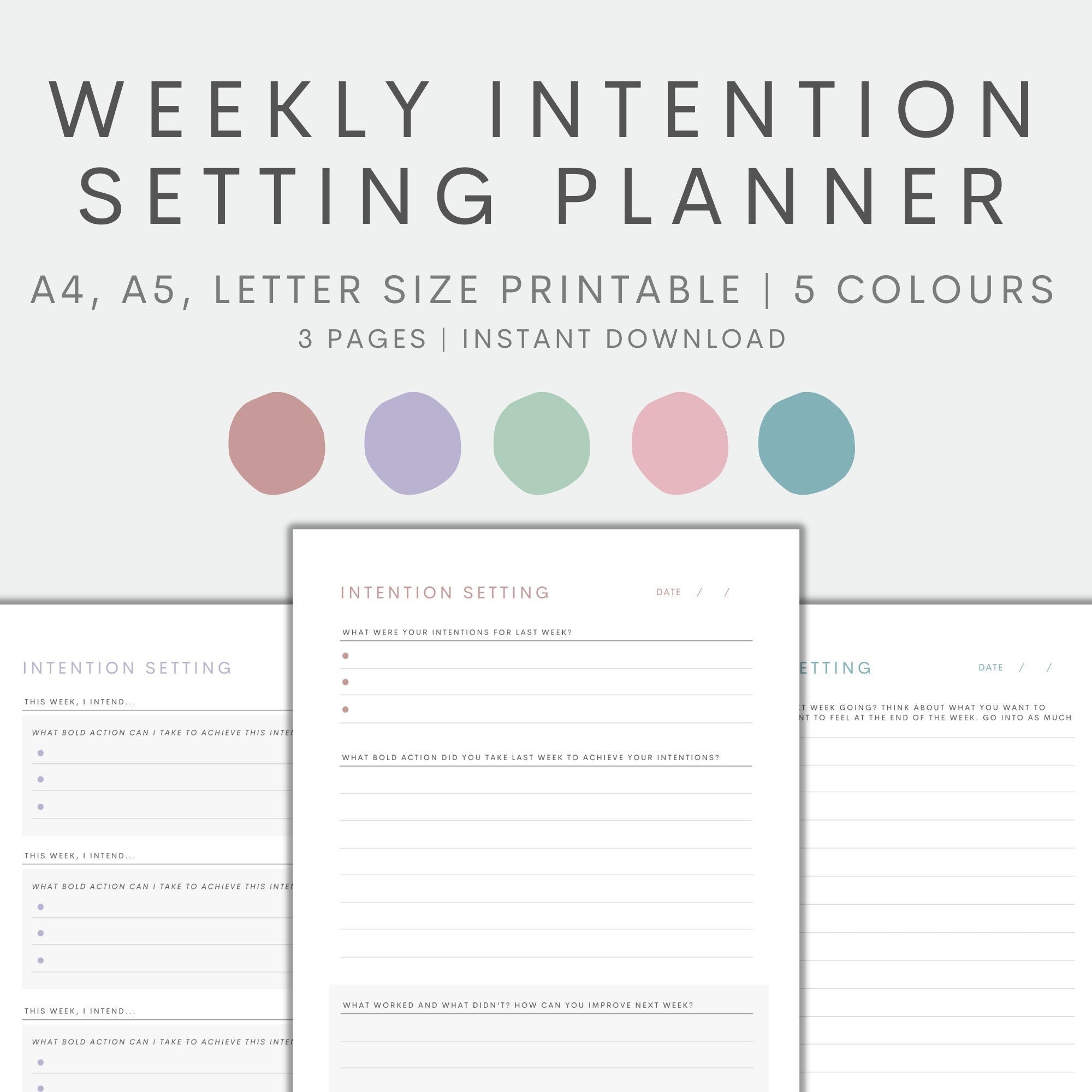 Weekly Intention Setting Planner Printable, Weekly Planner, Intentional ...